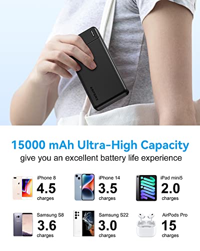 AsperX PD 22.5W [ Faster Charging ] 15000mAh Portable Charger, [ USB C Out & in] Slim Power Bank, External Battery Pack Cell Phone Charger for iPhone 14/13 Samsung AirPods and More