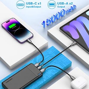 AsperX PD 22.5W [ Faster Charging ] 15000mAh Portable Charger, [ USB C Out & in] Slim Power Bank, External Battery Pack Cell Phone Charger for iPhone 14/13 Samsung AirPods and More