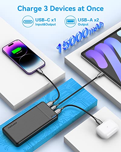 AsperX PD 22.5W [ Faster Charging ] 15000mAh Portable Charger, [ USB C Out & in] Slim Power Bank, External Battery Pack Cell Phone Charger for iPhone 14/13 Samsung AirPods and More