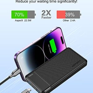 AsperX PD 22.5W [ Faster Charging ] 15000mAh Portable Charger, [ USB C Out & in] Slim Power Bank, External Battery Pack Cell Phone Charger for iPhone 14/13 Samsung AirPods and More