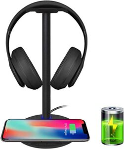 headphone stand gaming headset stand with wireless charging sturdy 2-in-1 headset holder & wireless charger for iphone 8/8 plus/x samsung s8/s8 pluss7/s7 edge/s6/s6 edge