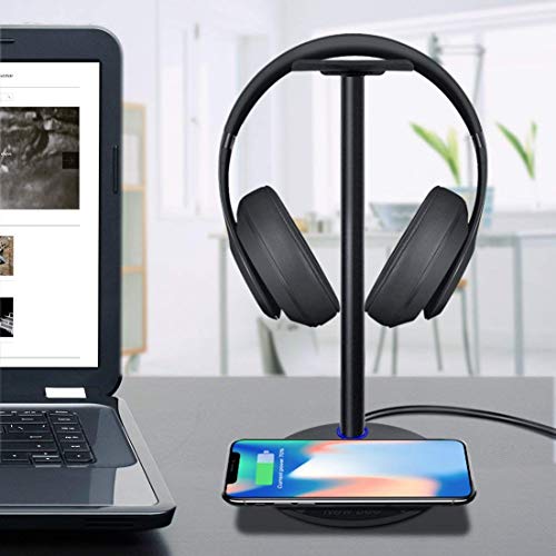 Headphone Stand Gaming Headset Stand with Wireless Charging Sturdy 2-in-1 Headset Holder & Wireless Charger for iPhone 8/8 Plus/X Samsung S8/S8 PlusS7/S7 Edge/S6/S6 Edge