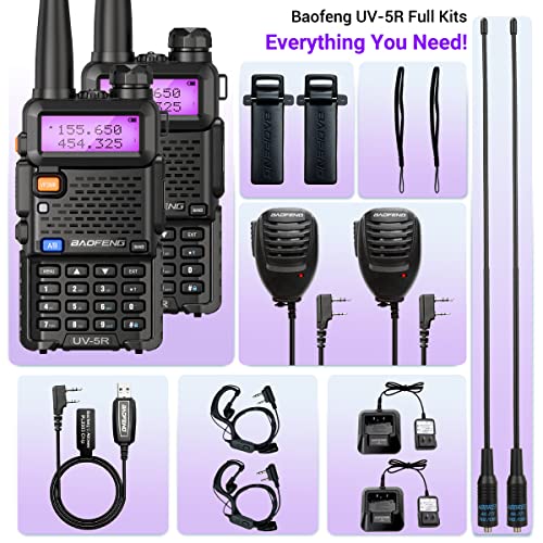 Baofeng UV-5R Ham Radio Handheld Rechargeable Two Way Radios Long Range Portable Radio with Extra AR-771 Antenna Speaker Microphone Programming Cable，2pack