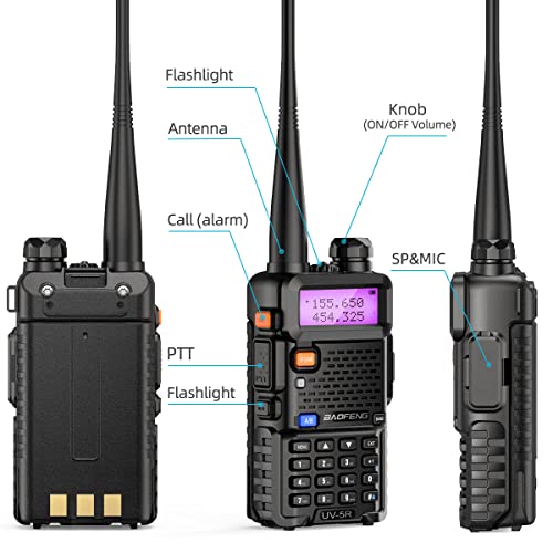 Baofeng UV-5R Ham Radio Handheld Rechargeable Two Way Radios Long Range Portable Radio with Extra AR-771 Antenna Speaker Microphone Programming Cable，2pack