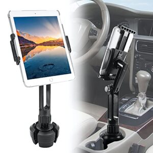 macally cup holder tablet mount – heavy duty ipad cup holder car mount stand or tablet holder for car, truck, and vehicle – fits devices 3.5″ – 8” wide with case – adjustable ipad holder for car