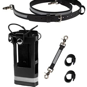 Firefighter Reflective Radio Strap and Holder Leather Bundle Set Includes Radio Holster, Strap, Sway Strap, Cord Keepers Fits for Motorola APX 6000/6000XE/8000/8000XE