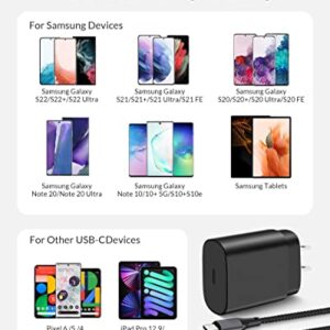 25W USB C Fast Charger for Samsung Galaxy S23/S23+/S23 Ultra/S22/S21/S21+/S21 Ultra/S20 Plus/Note 20/Note 10/A71/A51/A23/A21/A14/A10E, 2Pack Type C Fast Wall Charger Block with 6FT USB C to C Cable