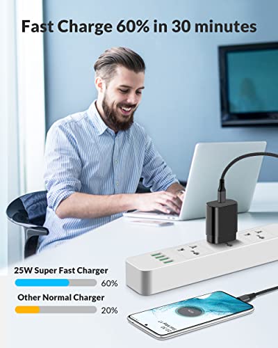 25W USB C Fast Charger for Samsung Galaxy S23/S23+/S23 Ultra/S22/S21/S21+/S21 Ultra/S20 Plus/Note 20/Note 10/A71/A51/A23/A21/A14/A10E, 2Pack Type C Fast Wall Charger Block with 6FT USB C to C Cable