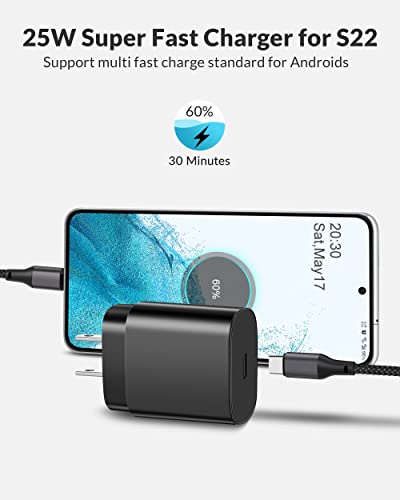 25W USB C Fast Charger for Samsung Galaxy S23/S23+/S23 Ultra/S22/S21/S21+/S21 Ultra/S20 Plus/Note 20/Note 10/A71/A51/A23/A21/A14/A10E, 2Pack Type C Fast Wall Charger Block with 6FT USB C to C Cable