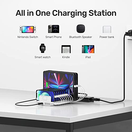 Unitek Charging Station for Multiple Devices, USB Charging Dock with Adjustable Dividers, QC 3.0 and SmartIC, iPhone, iPad, Tablet Organizer Stand-(UL Certified)