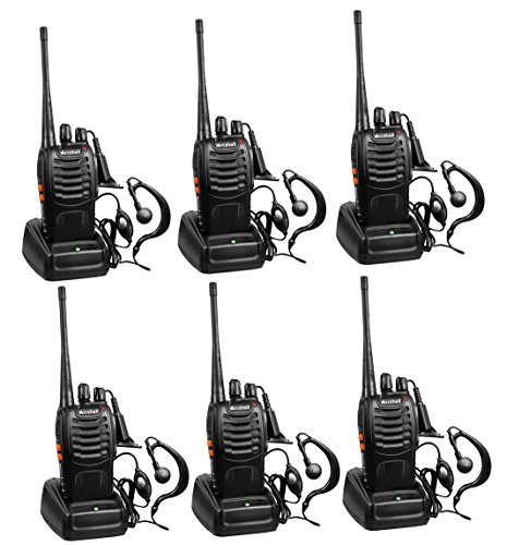 Arcshell Rechargeable Long Range Two-Way Radios with Earpiece 6 Pack Walkie Talkies Li-ion Battery and Charger Included