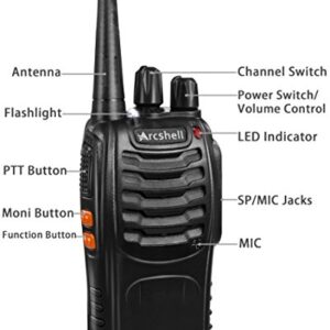 Arcshell Rechargeable Long Range Two-Way Radios with Earpiece 6 Pack Walkie Talkies Li-ion Battery and Charger Included