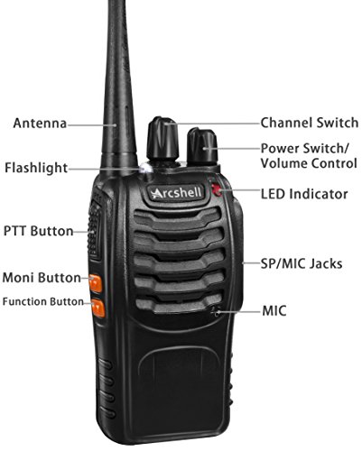 Arcshell Rechargeable Long Range Two-Way Radios with Earpiece 6 Pack Walkie Talkies Li-ion Battery and Charger Included