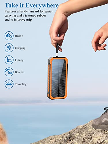 Ffnpua Solar Power Bank, Portable Charger 30000mAh PD 18W QC3.0 Fast Charging with USB Type C 4 Outputs Dual Inputs, Battery Pack with IP55 Waterproof Bright Flashlight for iPhone Android Cell Phones