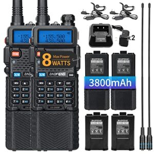 baofeng radio uv-5r 8w handheld two way radio vhf/uhf ham radios portable walkie talkie with extra ar-771 high gain antenna and 1800mah&3800mah extended battery and headsets (2pack)