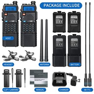 BaoFeng Radio UV-5R 8W Handheld Two Way Radio VHF/UHF Ham Radios Portable Walkie Talkie with Extra AR-771 High Gain Antenna and 1800mAh&3800mAh Extended Battery and Headsets (2Pack)