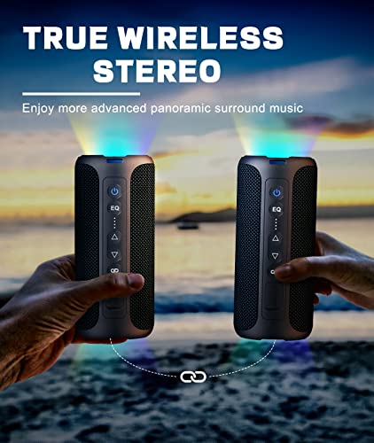 Bluetooth Speakers, Ortizan 40W Loud Stereo Portable Wireless Speaker, IPX7 Waterproof Shower Speakers with Deep Bass/LED Light/30H Battery/TF Card/AUX, True Wireless Stereo Speaker for Indoor&Outdoor