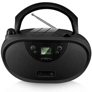 hplay gummy gc04 portable cd player boombox with digital tunning am fm stereo radio kids cd player lcd display, front aux-in port and headphone jack, supported ac or battery powered- black