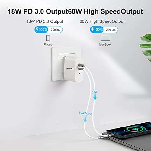 USB C Wall Charger PowerLot 68W 2-Port GaN PD 3.0 USB C Charger, 60W USB C Power Adapter for MacBook Pro, 18w Fast Charger for iPhone 14 pro max,iPhone13 Pro Max,iPhone 12 Pro Max,iPad,iWatch,iPods