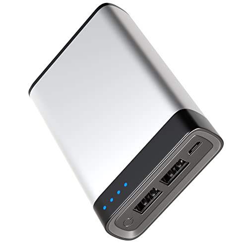 TALK WORKS Portable Charger Power Bank Compatible w/ iPhone 13/Pro/Pro Max, 14/Plus/Pro/Pro Max, 12, 11, XR, XS, X, 8, 7, 6, SE, iPad, Android, Samsung - External Cell Phone Backup Supply (Silver)