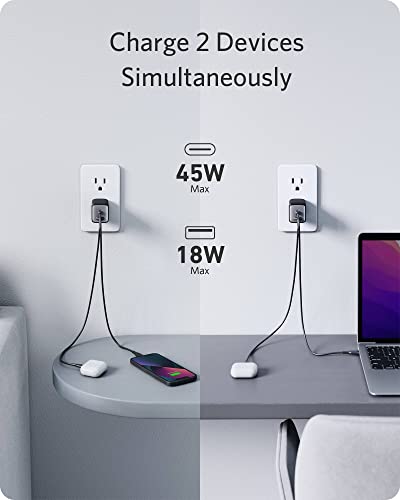 Anker USB C Charger 65W, 725 Charger, Ultra-Compact Dual-Port Foldable Travel Wall Charger for MacBook Pro/Air, iPad Pro, Galaxy S21/S10, Dell XPS 13, Note 20/10+, iPhone 13/Pro, Pixel, and More