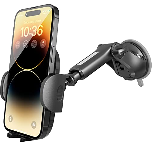 APPS2Car Adjustable Windshield Phone Mount for Car [Quick Extension Long Arm] Suction Cup Cell Phone Holder Compatible with All Smartphones - Easy Clamp Hands-Free Universal