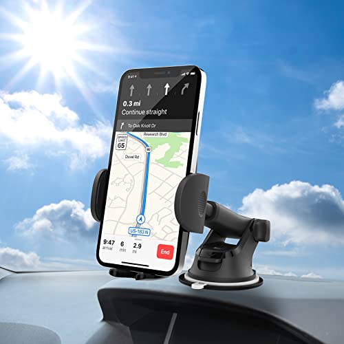 APPS2Car Adjustable Windshield Phone Mount for Car [Quick Extension Long Arm] Suction Cup Cell Phone Holder Compatible with All Smartphones - Easy Clamp Hands-Free Universal