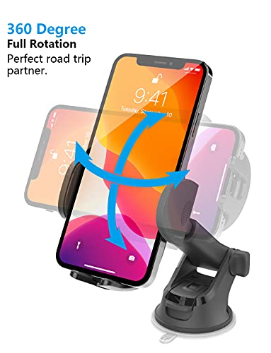 APPS2Car Adjustable Windshield Phone Mount for Car [Quick Extension Long Arm] Suction Cup Cell Phone Holder Compatible with All Smartphones - Easy Clamp Hands-Free Universal