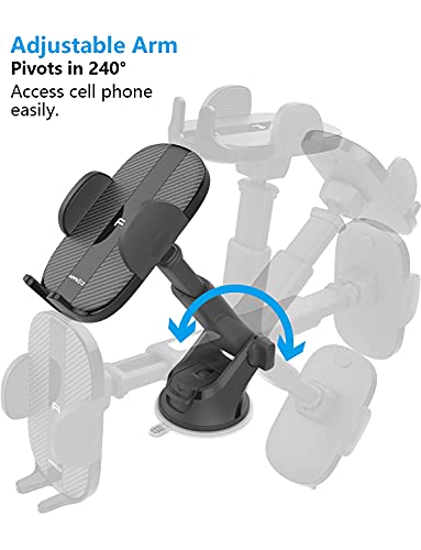 APPS2Car Adjustable Windshield Phone Mount for Car [Quick Extension Long Arm] Suction Cup Cell Phone Holder Compatible with All Smartphones - Easy Clamp Hands-Free Universal