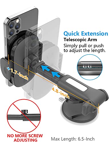 APPS2Car Adjustable Windshield Phone Mount for Car [Quick Extension Long Arm] Suction Cup Cell Phone Holder Compatible with All Smartphones - Easy Clamp Hands-Free Universal