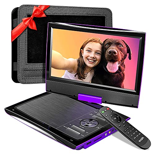 SUNPIN New 11.5" Portable DVD Player for Car and Kids, 9.5" Swivel Brightness Enhanced Screen, with Car Charger and Headrest Mount, Upgraded Remote Control, 5 Hours Battery, Dual Earphone Jack(Purple)