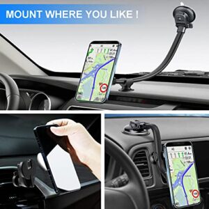 2 in 1 Vent and Windshield Car Phone Mount for Collapsible Grip/Socket Mount User,Dashboard Phone Holder with Strong Suction Cup,13-Inches Long Arm Gooseneck Cell Phone Cradle for Swappable Grip Stand