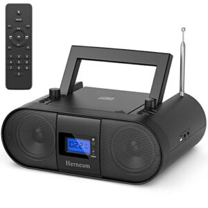 cd player portable, fm radio with dual stereo sound system, rechargeable bluetooth boombox with remote control, playback cd/cd-r/cd-rw/mp3, support usb & aux-in, headphone output