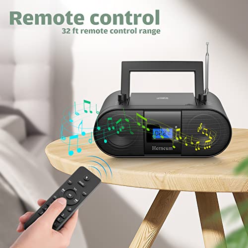 CD Player Portable, FM Radio with Dual Stereo Sound System, Rechargeable Bluetooth Boombox with Remote Control, Playback CD/CD-R/CD-RW/MP3, Support USB & AUX-in, Headphone Output