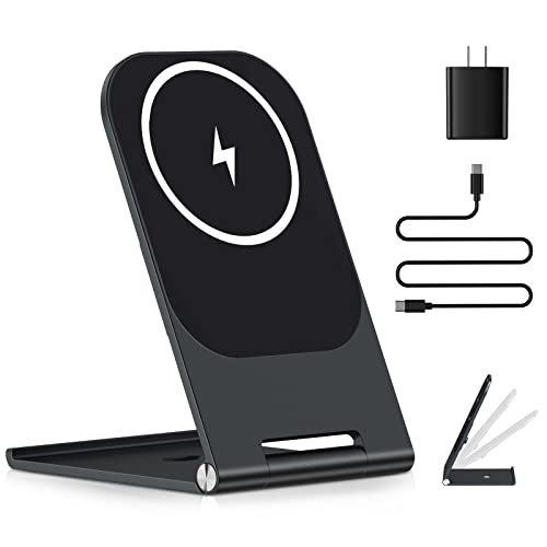 Magnetic Wireless Charger Compatible with iPhone 14-13-12 Series，Mag-Safe Charger + 20W USB-C Power Adapter, Folding Aluminum Alloy Wireless Charger Stand for Phone 14/13/12 Pro Max/Pro/Mini