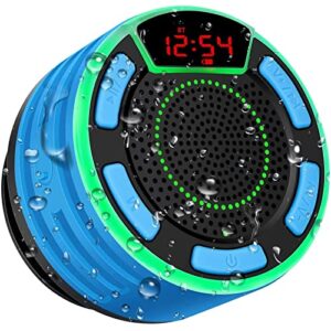 basspal ipx7 waterproof speaker, bluetooth portable wireless shower speakers with led display, fm radio, suction cup, light show, tws, loud stereo sound for pool beach home party travel outdoors