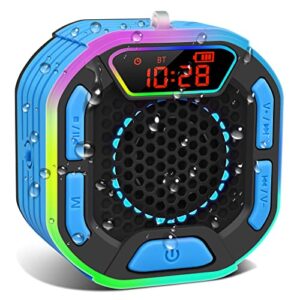 duoten shower speaker, ipx7 waterproof portable bluetooth wireless speaker shower radio with loud stereo sound, led display, light show, suction cup, sturdy hook for home, party, outdoor, travel, pool