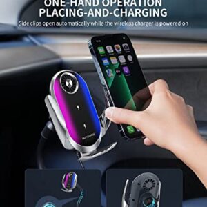 MAKAQI Wireless Car Charger, Cooling Fan Cup Holder Phone Mount Wireless Charger for Tesla, Smart Sensor Clamping Car Charger Mount for iPhone 14 13 12 Pro Max 11 10 8, Samsung Galaxy S23 S22 Flip4 3