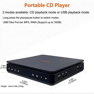 Portable CD Player with Headphone Rechargeable CD Player for Car with AUX Cable Support CD USB Dual Headphones Design Shockproof Protection Touch Buttons LED Display