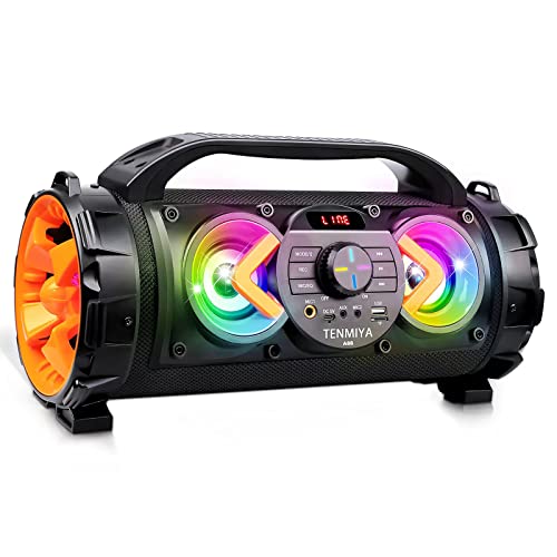 Bluetooth Speakers, Wireless Speakers with Bluetooth 5.0, 70W Loud Stereo Sound, Colorful Lights, Double Subwoofer, FM Radio, Microphone, Remote, USB playback. Portable Boombox for Party, Outdoor