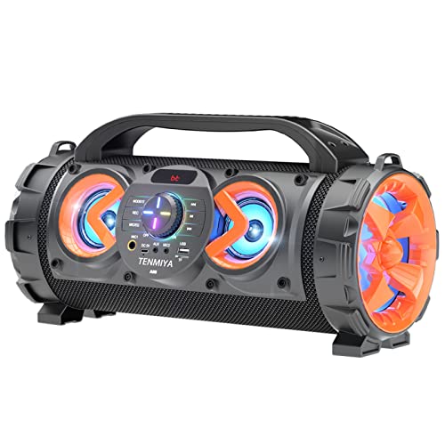 Bluetooth Speakers, Wireless Speakers with Bluetooth 5.0, 70W Loud Stereo Sound, Colorful Lights, Double Subwoofer, FM Radio, Microphone, Remote, USB playback. Portable Boombox for Party, Outdoor