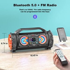 Bluetooth Speakers, Wireless Speakers with Bluetooth 5.0, 70W Loud Stereo Sound, Colorful Lights, Double Subwoofer, FM Radio, Microphone, Remote, USB playback. Portable Boombox for Party, Outdoor