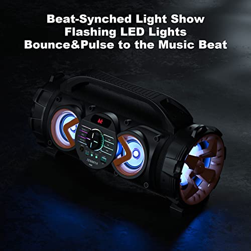 Bluetooth Speakers, Wireless Speakers with Bluetooth 5.0, 70W Loud Stereo Sound, Colorful Lights, Double Subwoofer, FM Radio, Microphone, Remote, USB playback. Portable Boombox for Party, Outdoor