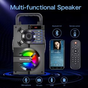 Bluetooth Speaker, Portable Bluetooth Speakers with Subwoofer Wireless Stereo Sound Rich Bass Speakers Outdoor Party Speaker Support Remote Control FM Radio LED Lights for Home, Travel, Camping