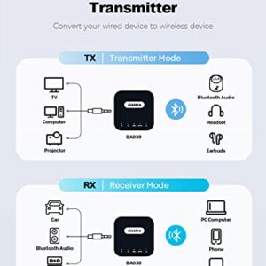 Bluetooth 5.0 Transmitter Receiver for TV 2-in-1 Wireless Bluetooth Adapter with Optical AUX RCA Connection, aptX Low Latency, Pair 2 Devices Simultaneously for PC/Car/Home Stereo/Speakers/Gym (black)