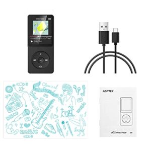 AGPTEK A02 8GB MP3 Player, 70 Hours Playback Lossless Sound Music Player, Supports up to 128GB, Black