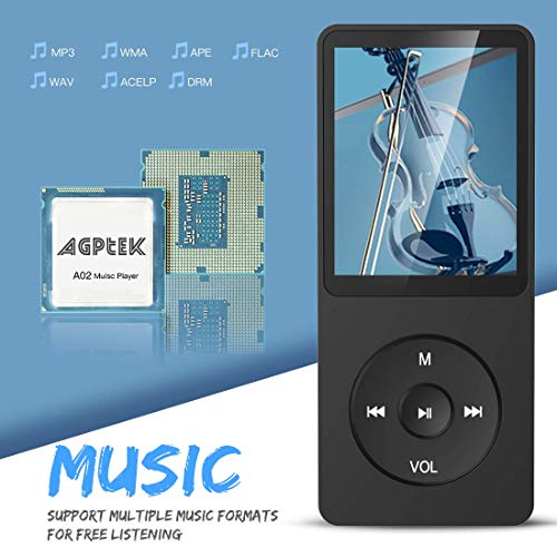 AGPTEK A02 8GB MP3 Player, 70 Hours Playback Lossless Sound Music Player, Supports up to 128GB, Black