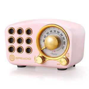 retro bluetooth speaker, vintage radio-greadio fm radio with old fashioned classic style, strong bass enhancement, loud volume, bluetooth 5.0 wireless connection, tf card and mp3 player (pink)