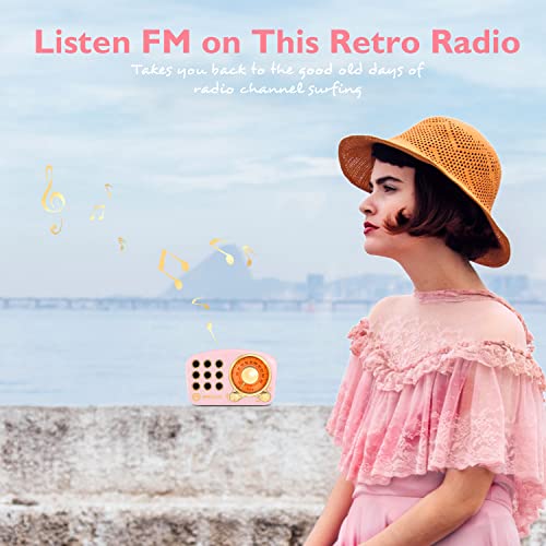 Retro Bluetooth Speaker, Vintage Radio-Greadio FM Radio with Old Fashioned Classic Style, Strong Bass Enhancement, Loud Volume, Bluetooth 5.0 Wireless Connection, TF Card and MP3 Player (Pink)