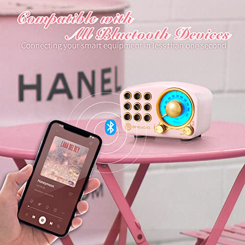 Retro Bluetooth Speaker, Vintage Radio-Greadio FM Radio with Old Fashioned Classic Style, Strong Bass Enhancement, Loud Volume, Bluetooth 5.0 Wireless Connection, TF Card and MP3 Player (Pink)